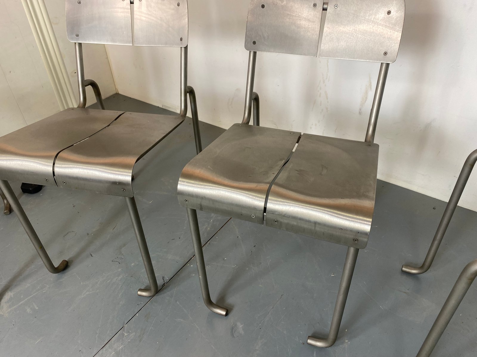 Postmodern Architectural Stainless Steel Dining Chairs, 1980s, Set of 4 ...