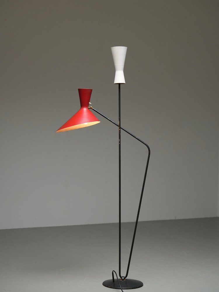 Metal and Brass Floor Lamp attributed to Carl Moor for BAG Turgi ...
