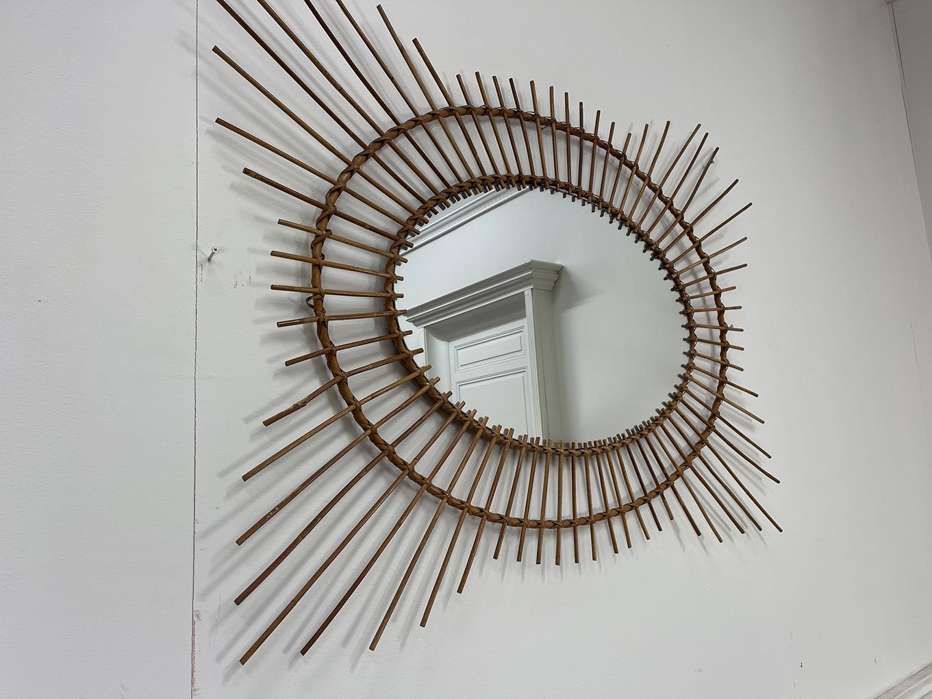 Large Rattan Sun Mirror, 1960s for sale at Pamono