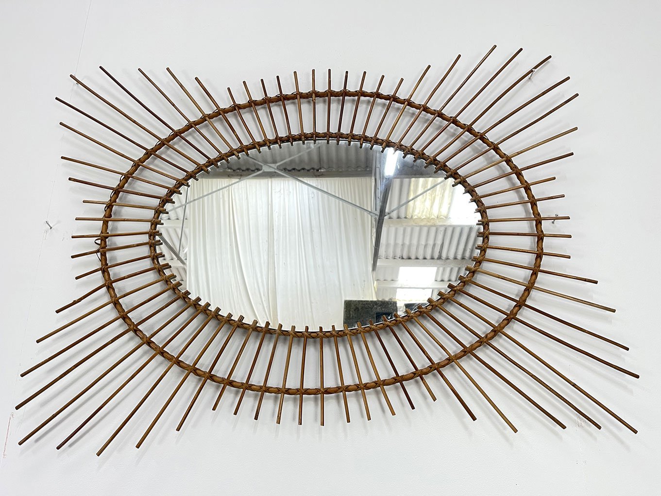 Large Rattan Sun Mirror, 1960s for sale at Pamono