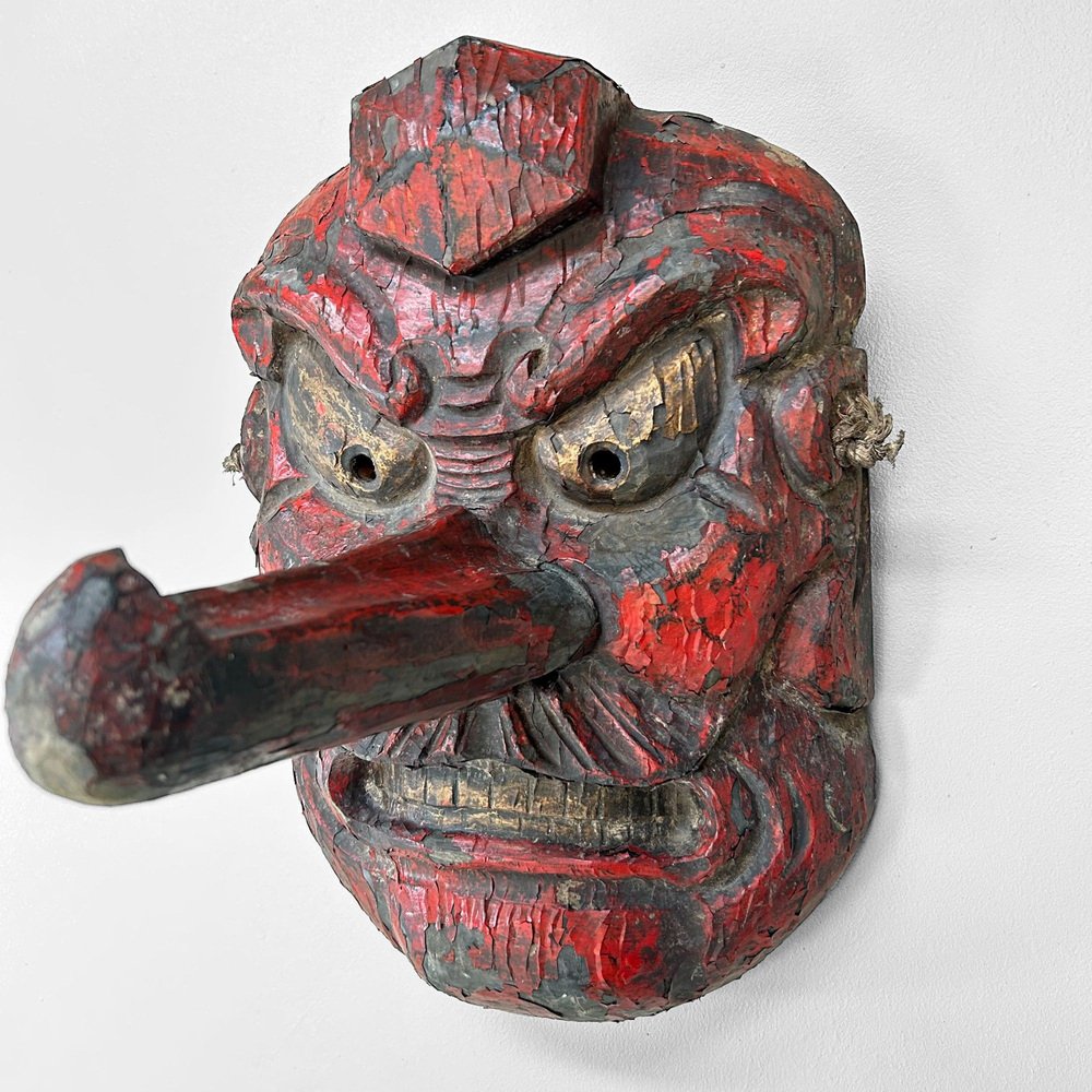 Authentic Wooden Tengu Mask, Japan, 1920s for sale at Pamono