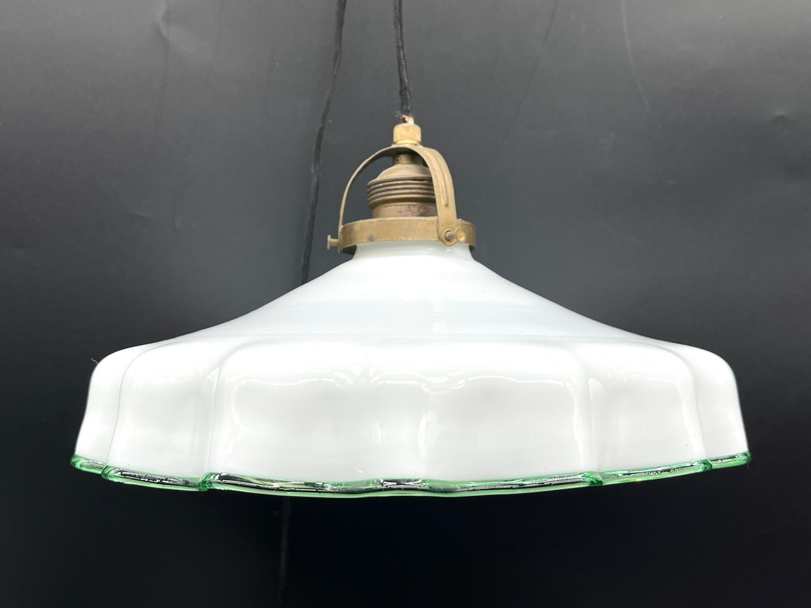Antique Pull Lamp with Porcelain Weight and Green Murano Glass Rim by ...