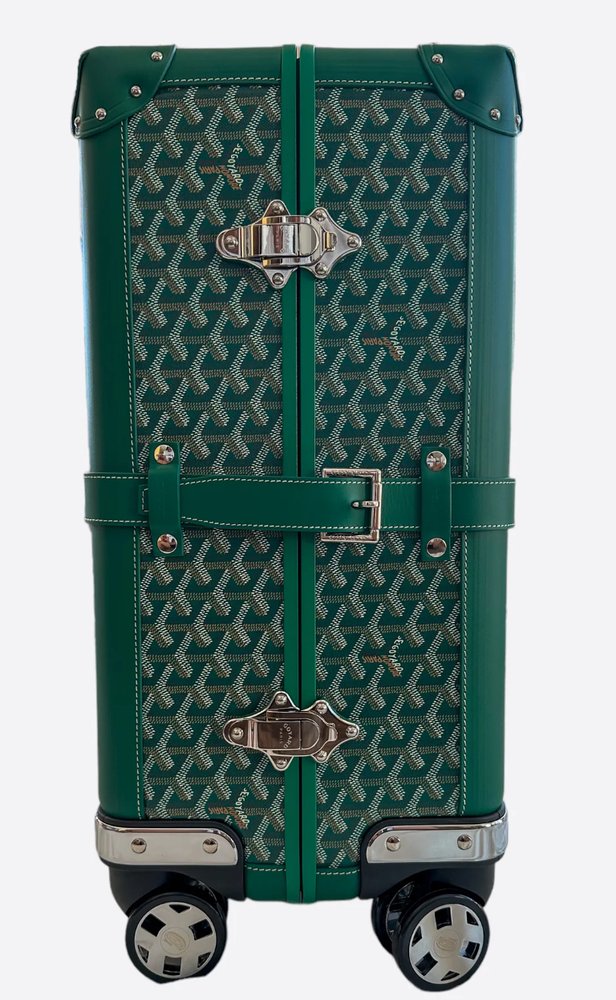 French Goyard Bourget Trolley Suitcase in Goyardine Canvas and Leather ...
