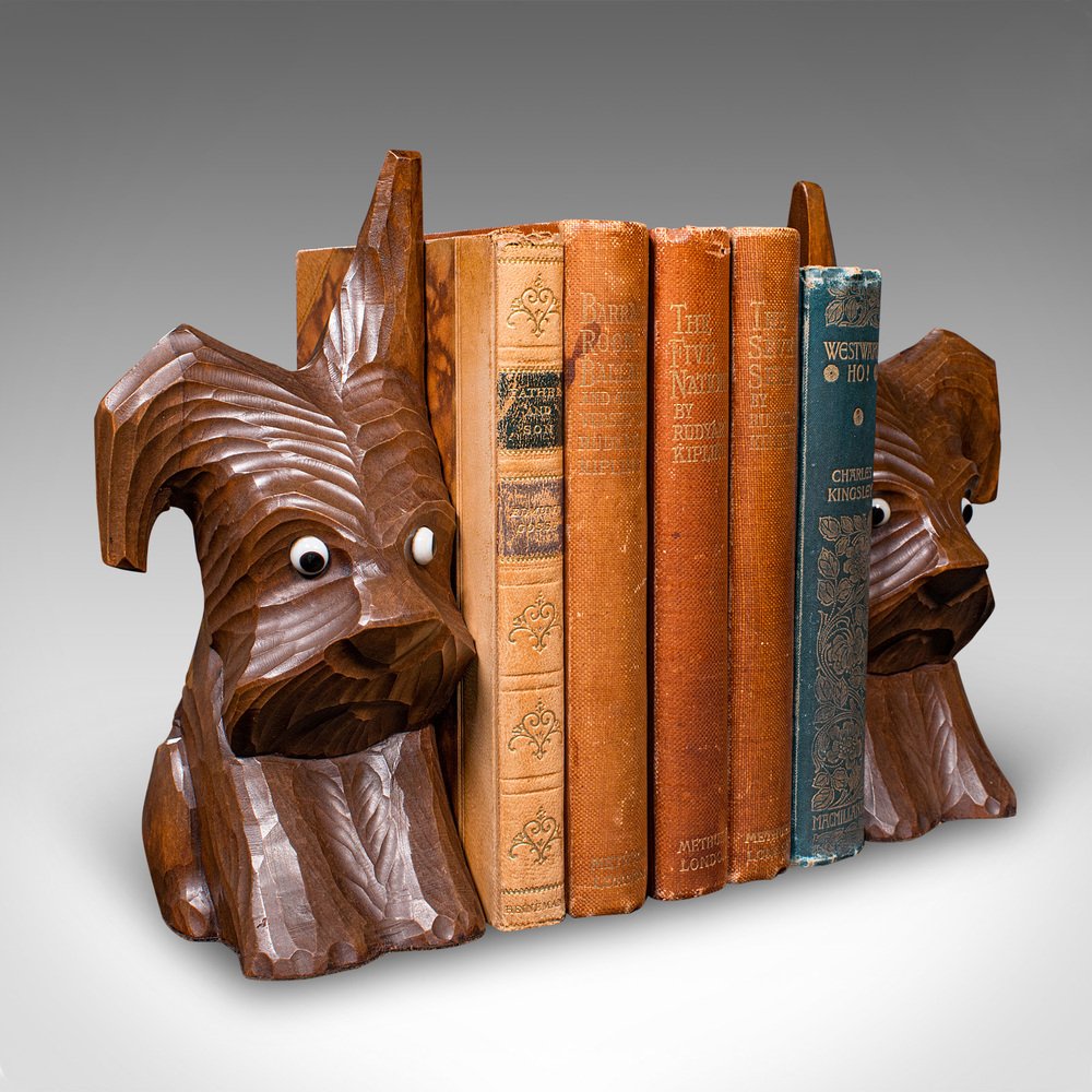 Antique English Scottie Dog Bookends in Beech, 1910, Set of 2 for sale ...