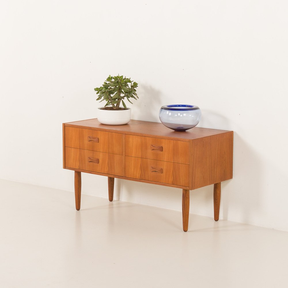 Small Danish Teak Sideboard with 4 Drawers, 1960s for sale at Pamono