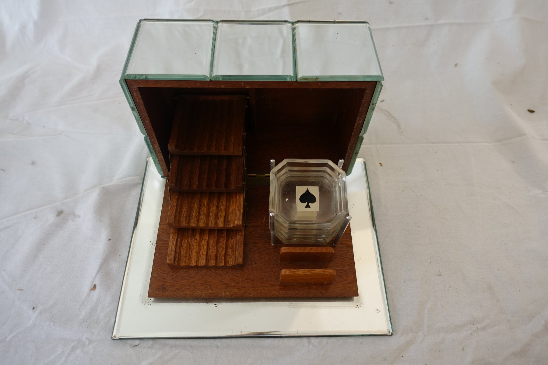 Vintage Smoking Set with Mirrored Glass, 1950s for sale at Pamono
