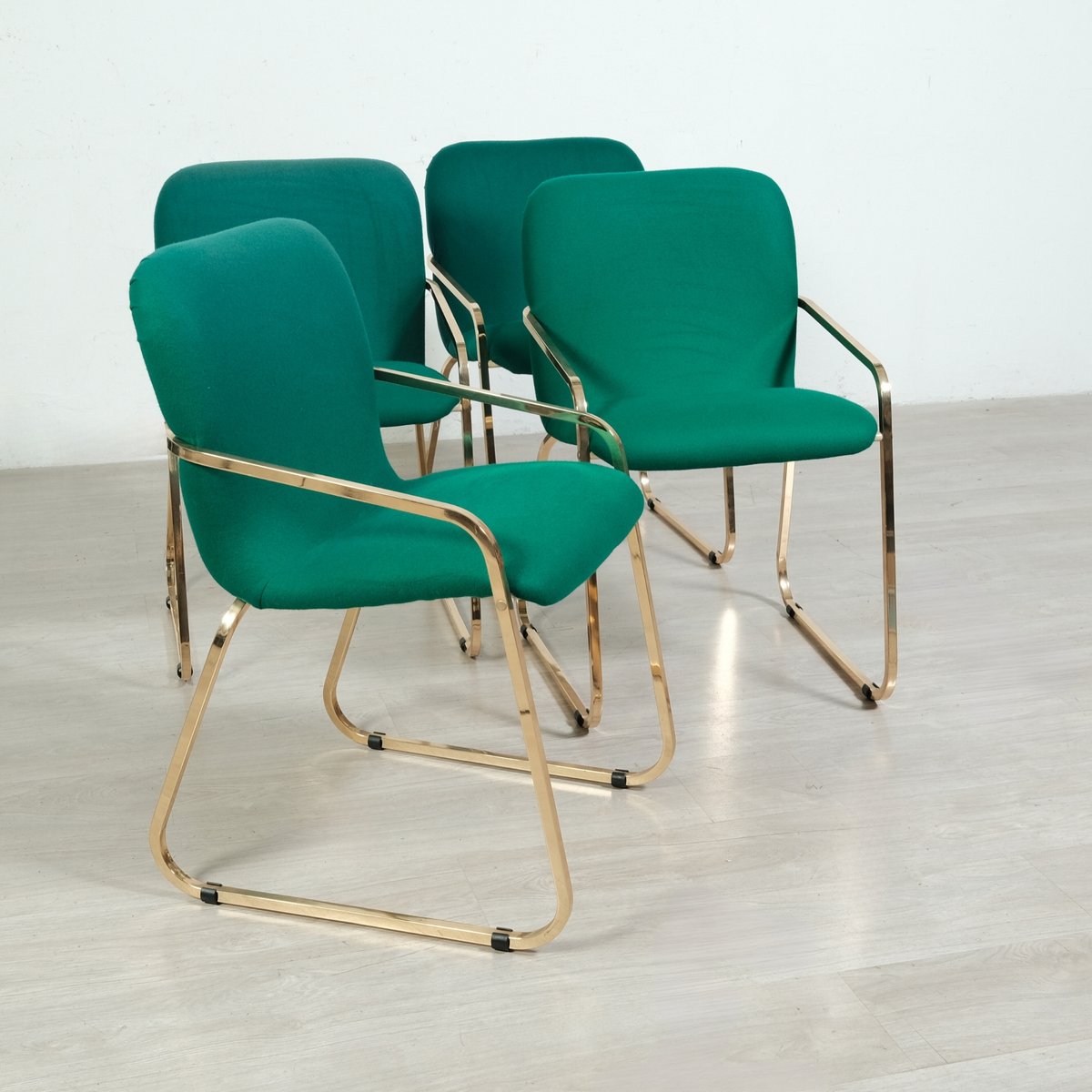 Vintage Poker Chairs in Green Fabric, Set of 4 for sale at Pamono