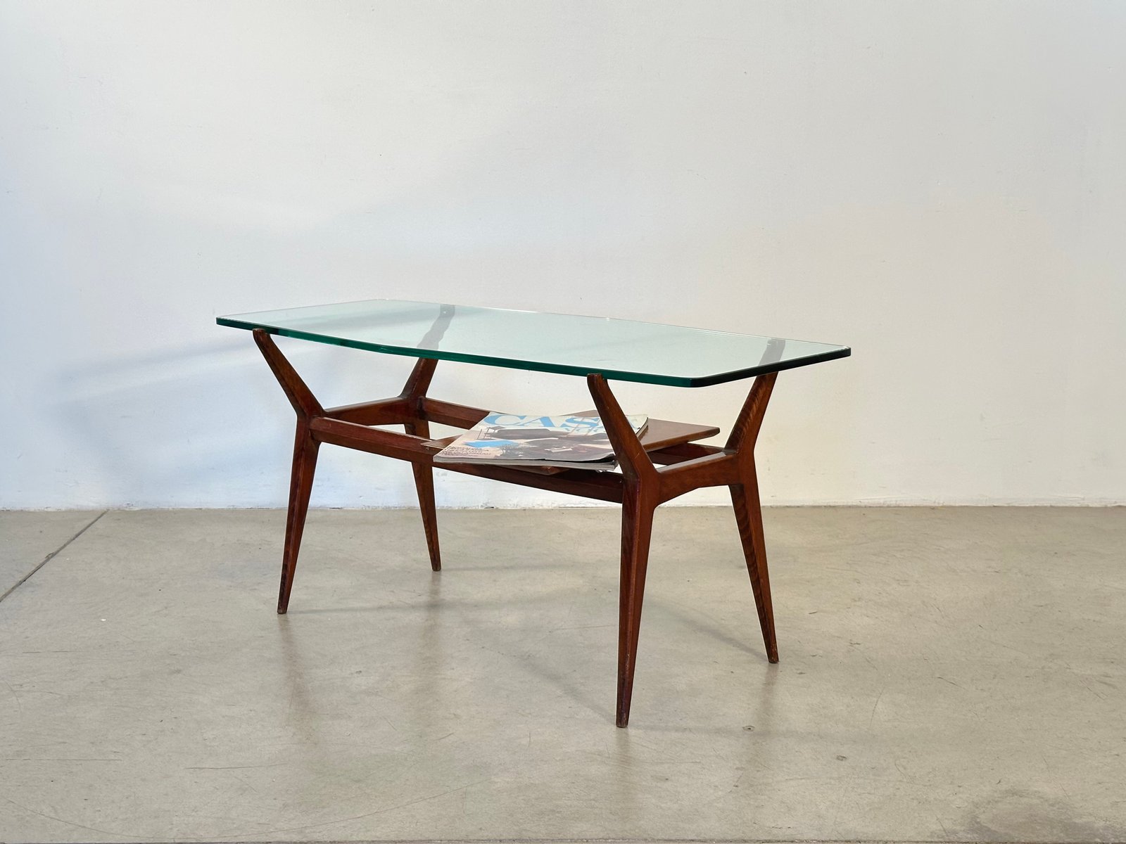 Wooden Coffee Table with Glass Top, 1950s for sale at Pamono