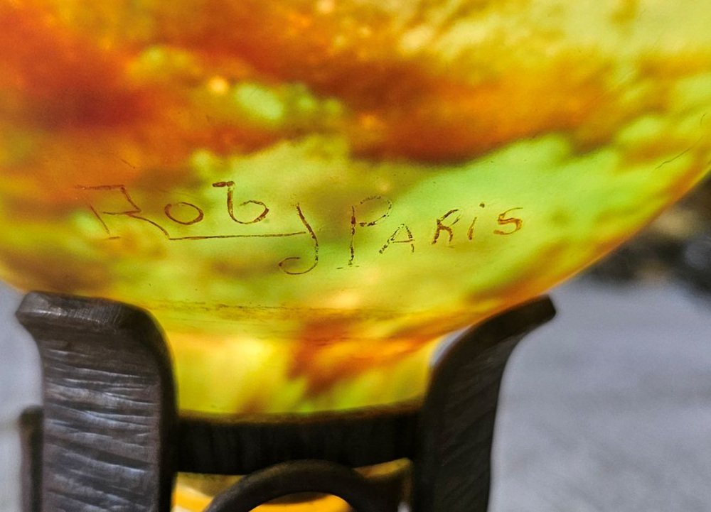 Art Deco Night Light in Wrought Iron and Glass Paste from Robj, 1930s ...