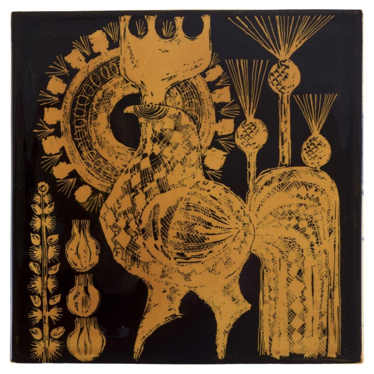 Wall Plaque with Ceramic Rooster Motif by Olle Alberius for Rörstrand ...