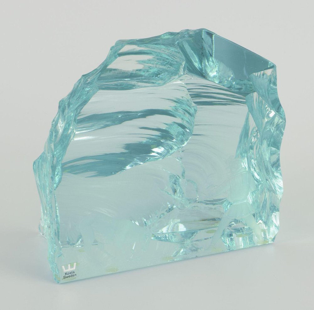 Large Art Glass Ice Block Sculpture by Vicke Lindstrand for Kosta Boda ...