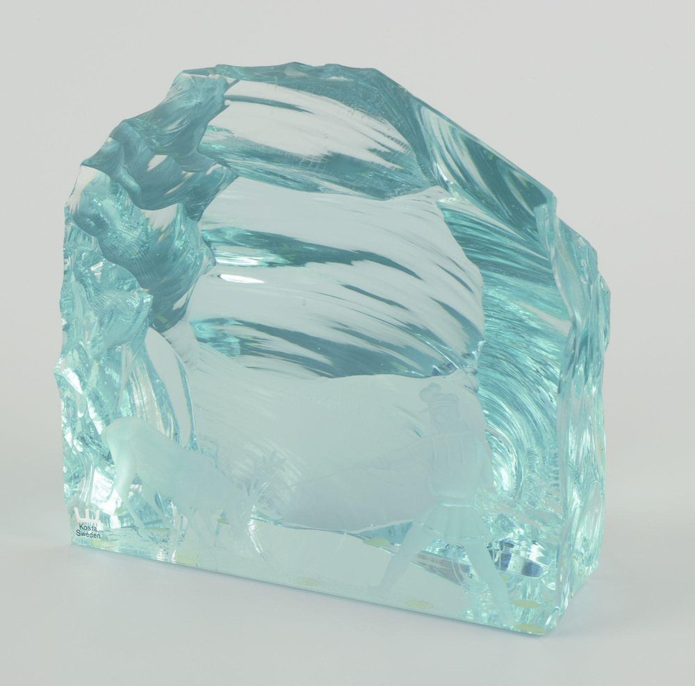 Large Art Glass Ice Block Sculpture by Vicke Lindstrand for Kosta Boda ...