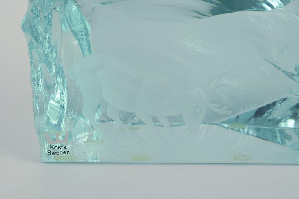 Large Art Glass Ice Block Sculpture by Vicke Lindstrand for Kosta Boda ...