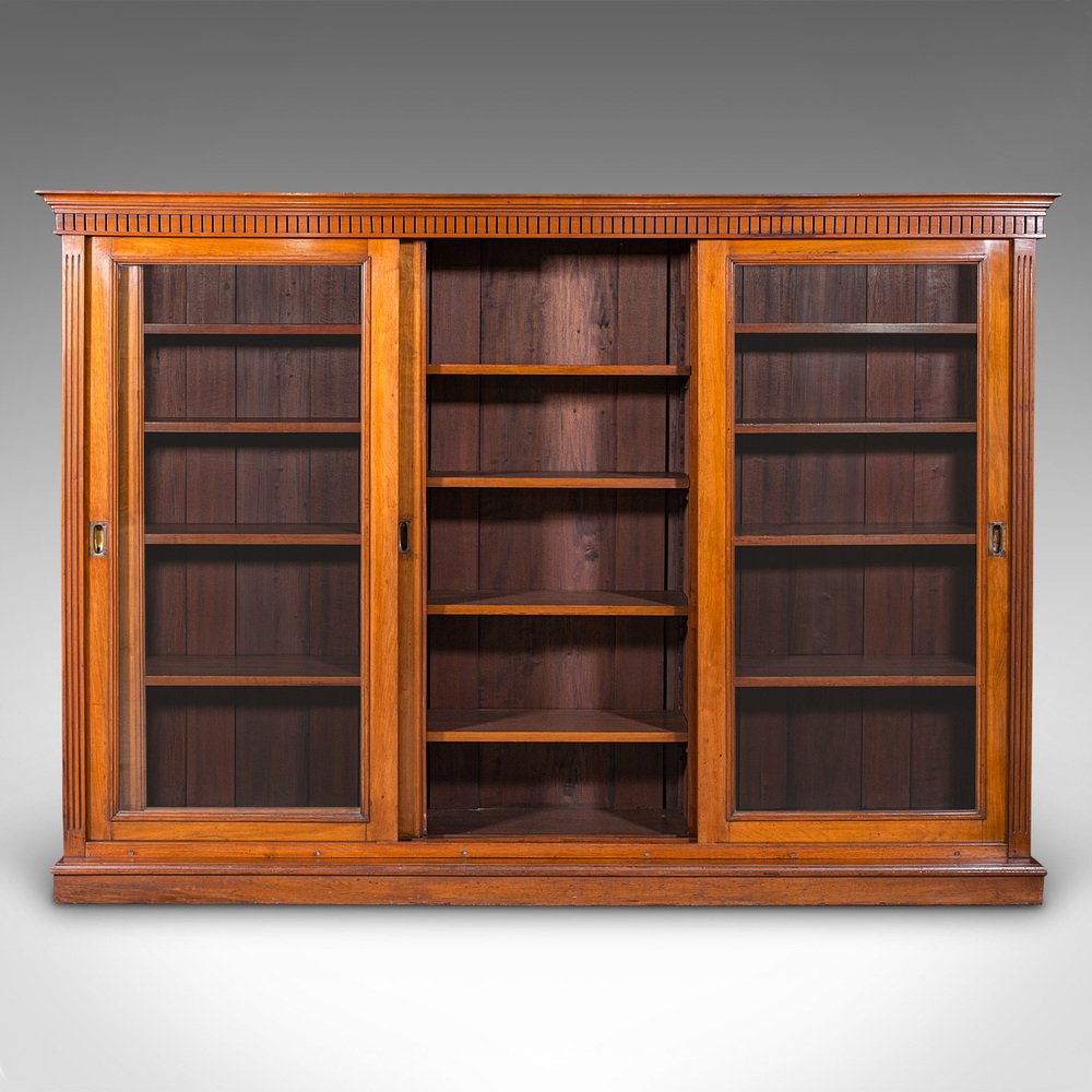 Large Antique English Victorian Glazed Walnut Display Bookcase, 1880s ...