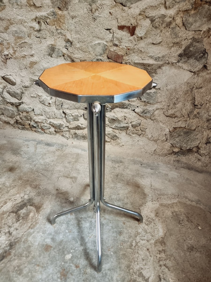 Vintage French Side Table Chrome Tubular Frame with Octagonal Wooden ...