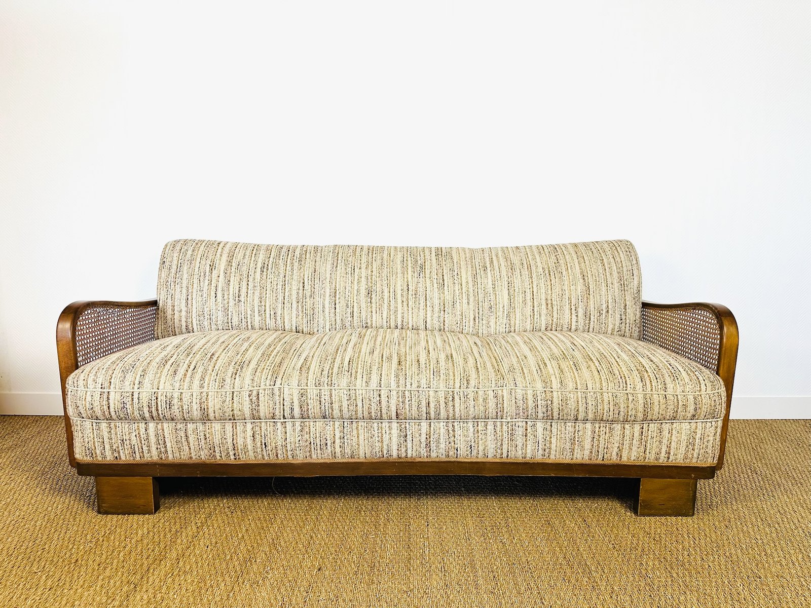 Vintage Art Deco Living Room Set in Curved Wood and Cane, 1950, Set of ...