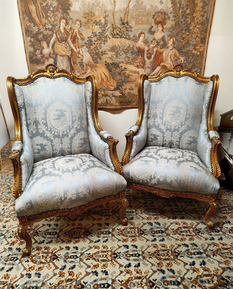 Vintage French Wingback Chairs, Set of 2 for sale at Pamono