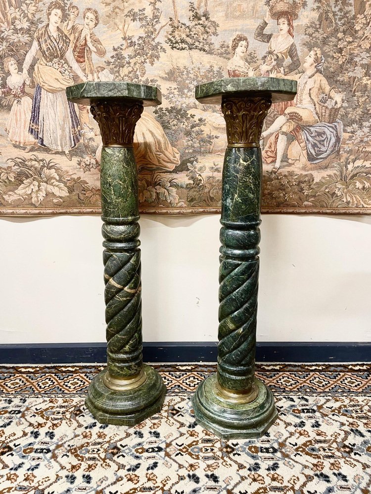 Large Marble Columns with Bronze Decor, Set of 2 for sale at Pamono