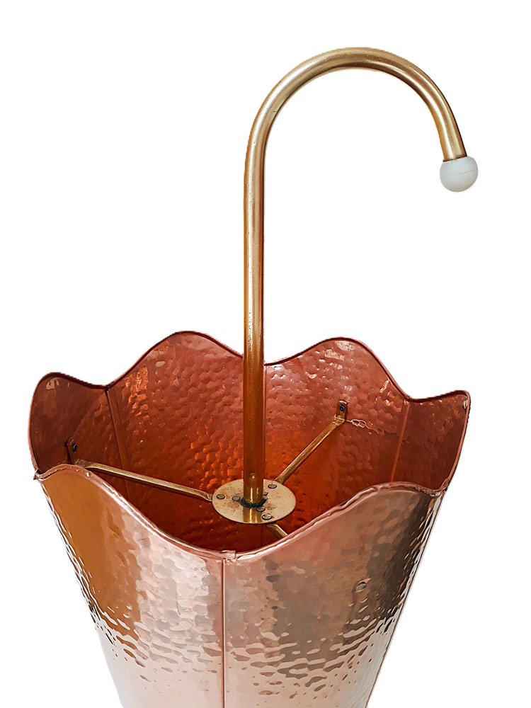 Vintage Copper Umbrella Stand in Hammered, Copper, Brass Handle, 1950 ...