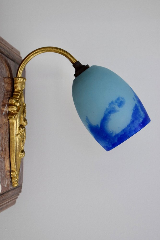 Art Deco Wall Sconce in Gilt Bronze and Blue Glass Paste, 1930s for ...