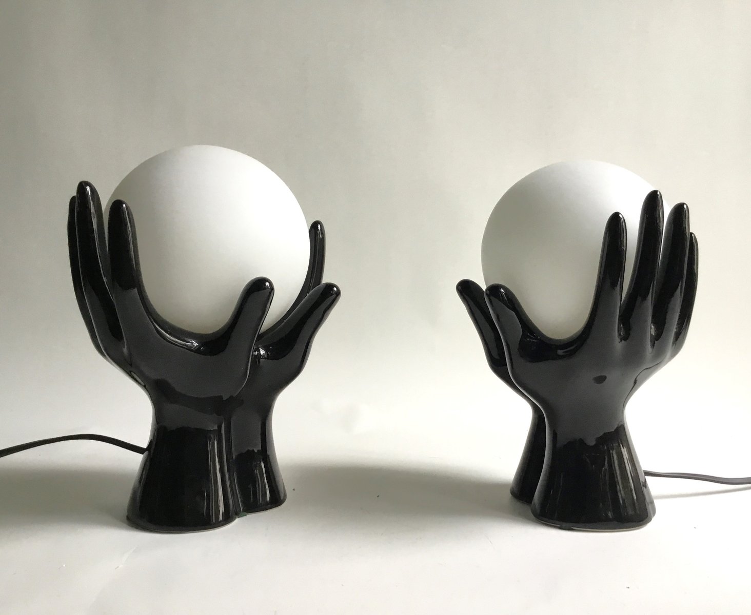 Vintage Black Ceramic Hands Lamps, 1980s, Set of 2 for sale at Pamono
