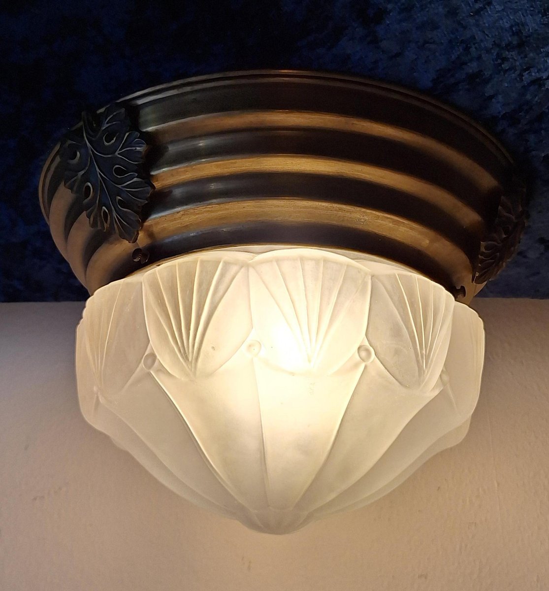 Flat Antique Art Deco German Ceiling Lamp with Original Frosted ...