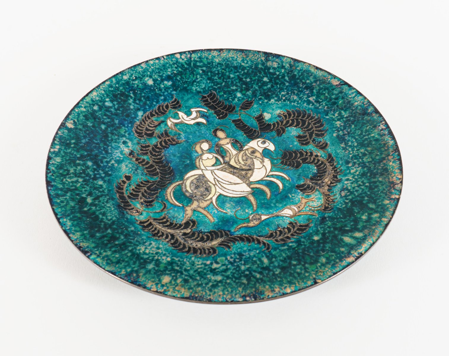 Cloisonne and Blue Enamel Bronze Dish with Medieval Maidens attributed ...
