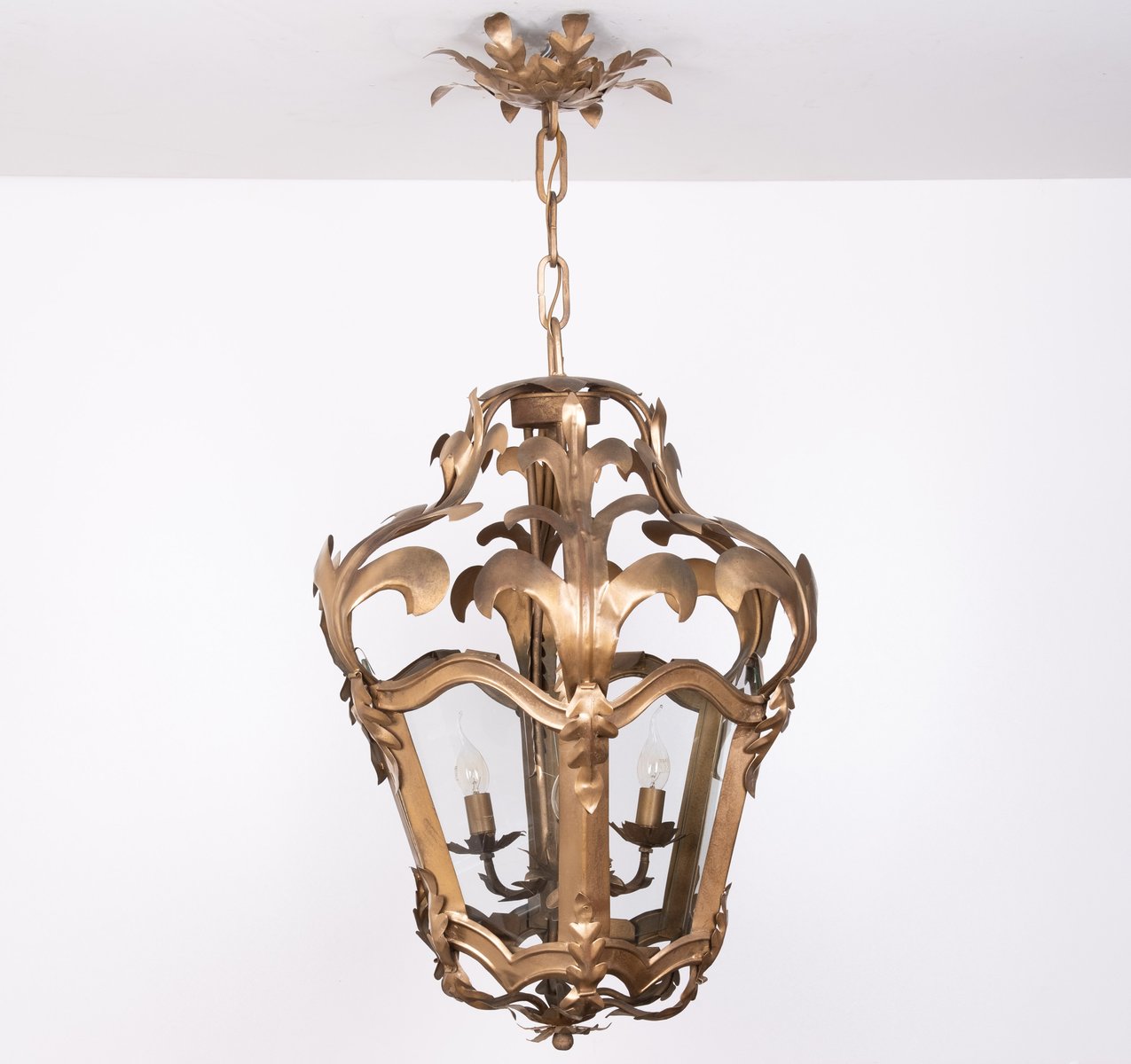 Large Handmade Brass Leaf Hall Lamp, Germany, 1970s for sale at Pamono