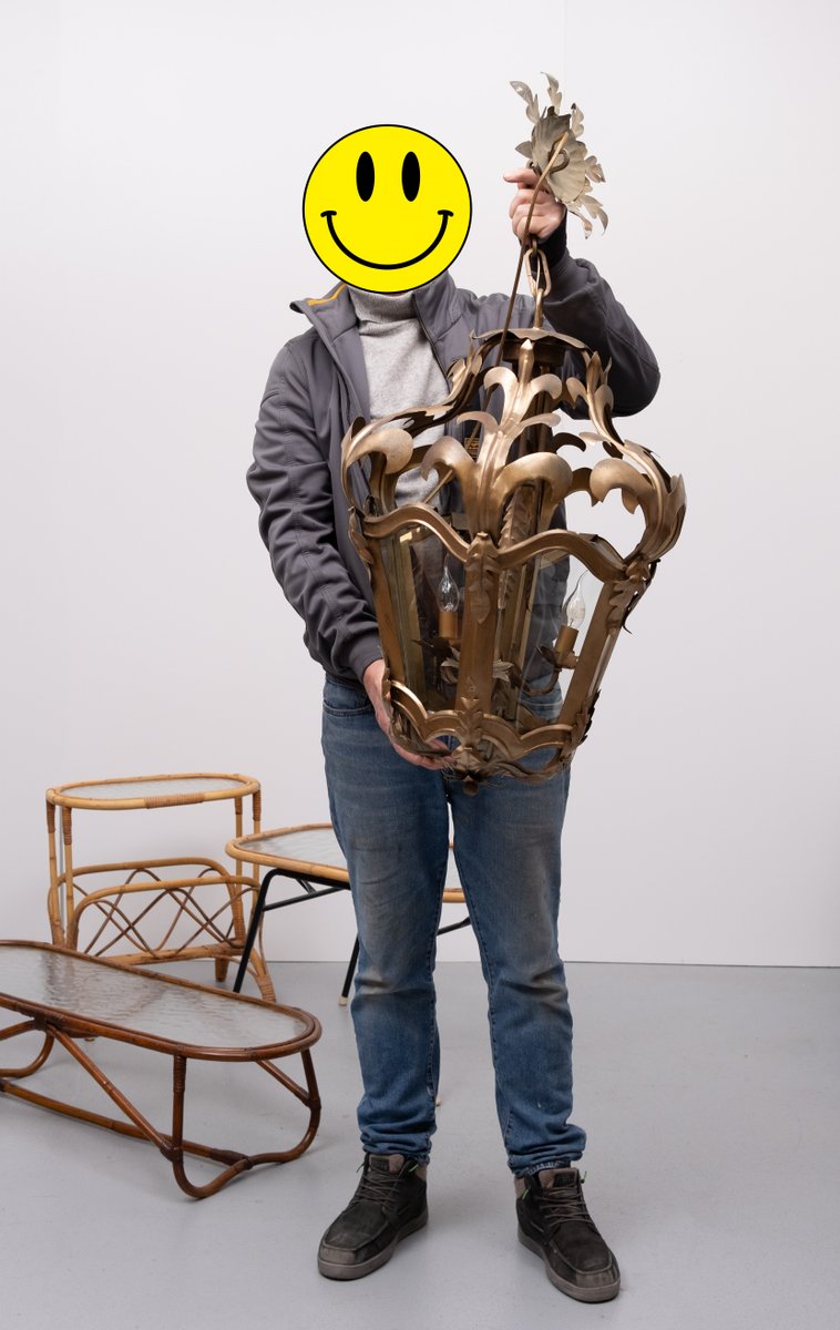 Large Handmade Brass Leaf Hall Lamp, Germany, 1970s for sale at Pamono