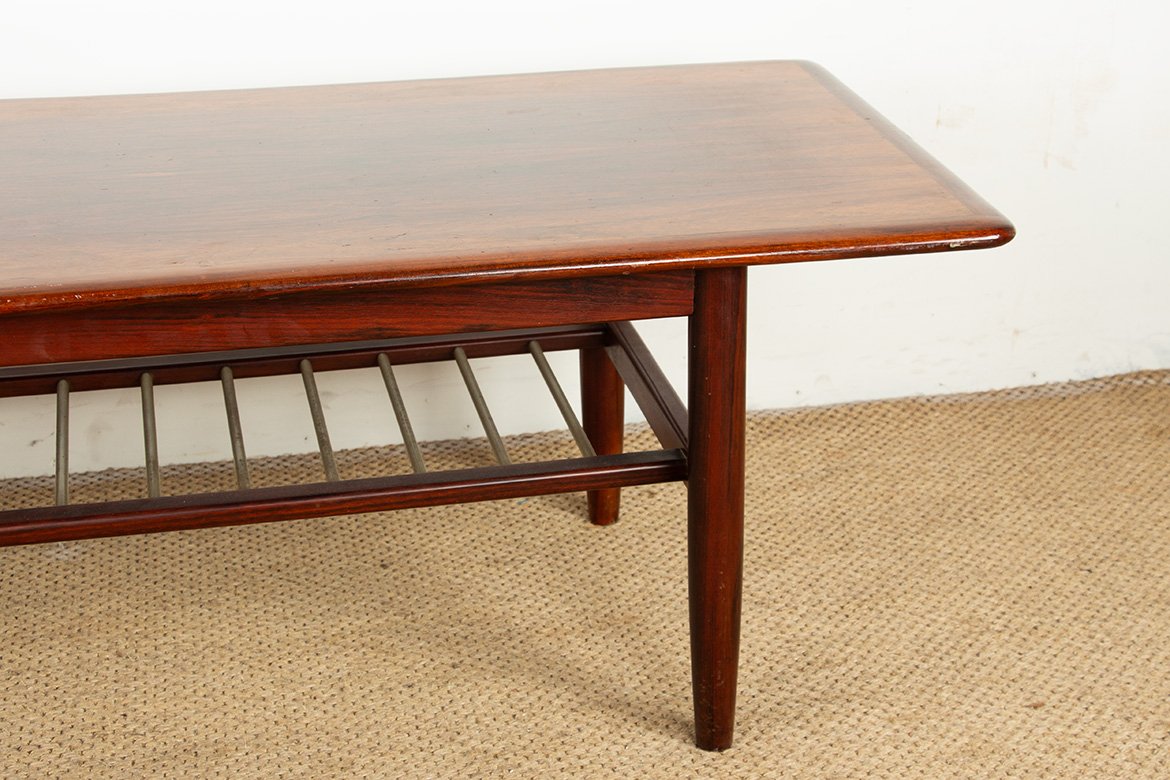 Large Rosewood and Metal Tube Coffee Table by Kai Kristiansen, 1960s ...