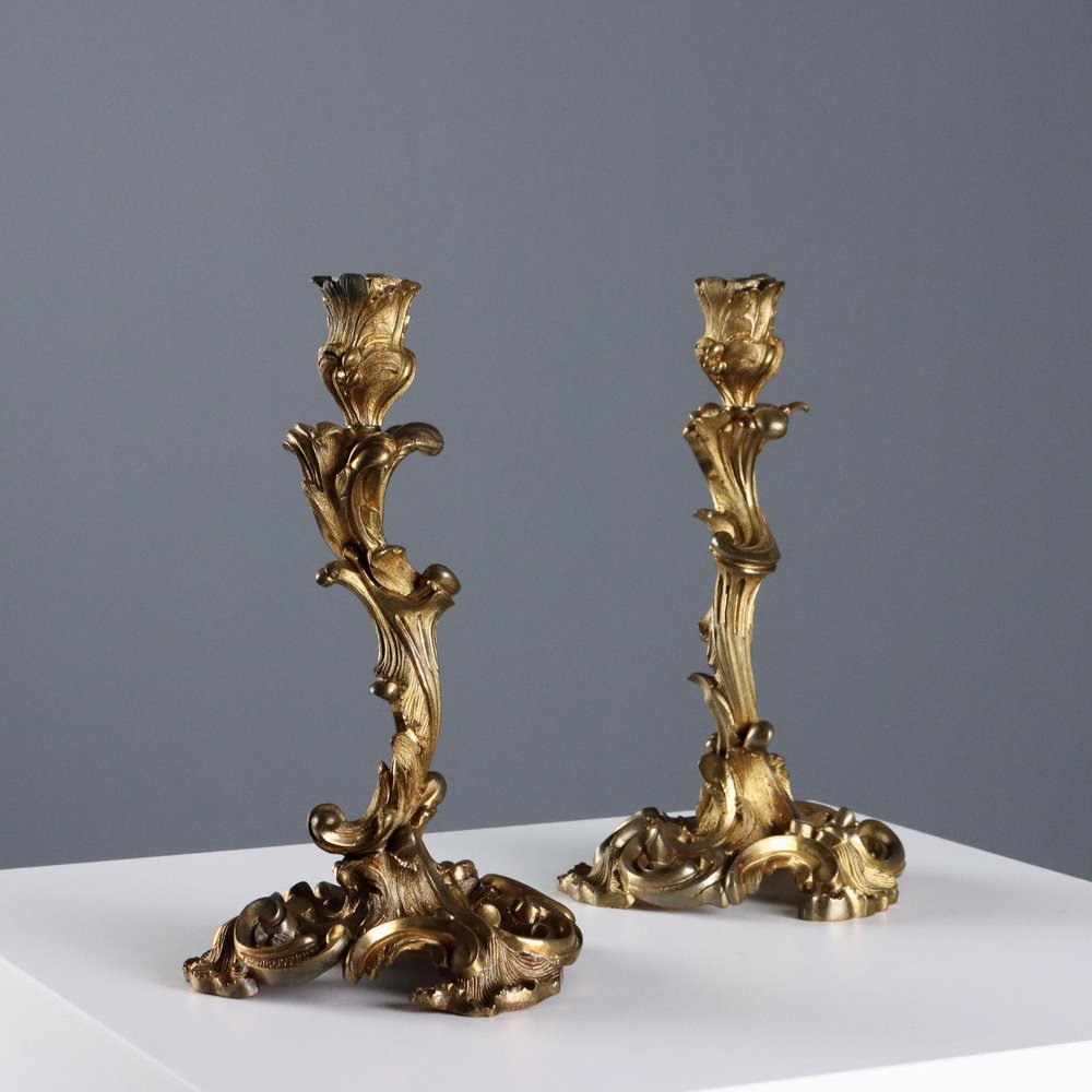 Rococo Style Bronze Candlesticks, Set of 2 for sale at Pamono