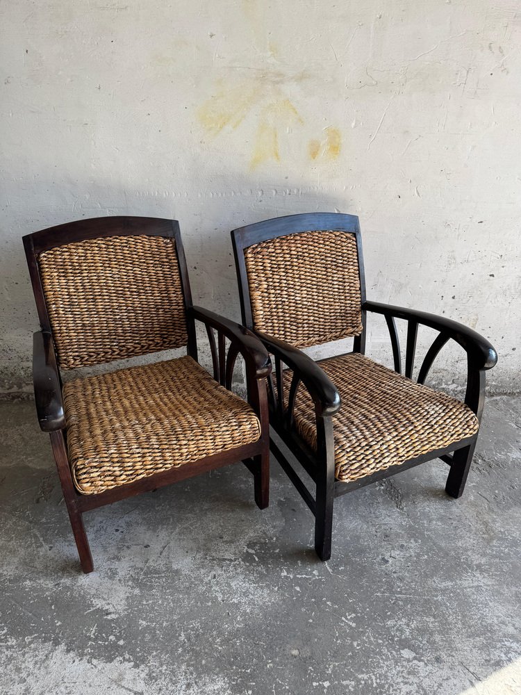Set of Colonial Rattan Armchairs with Wooden Frame, Set of 2 for sale ...