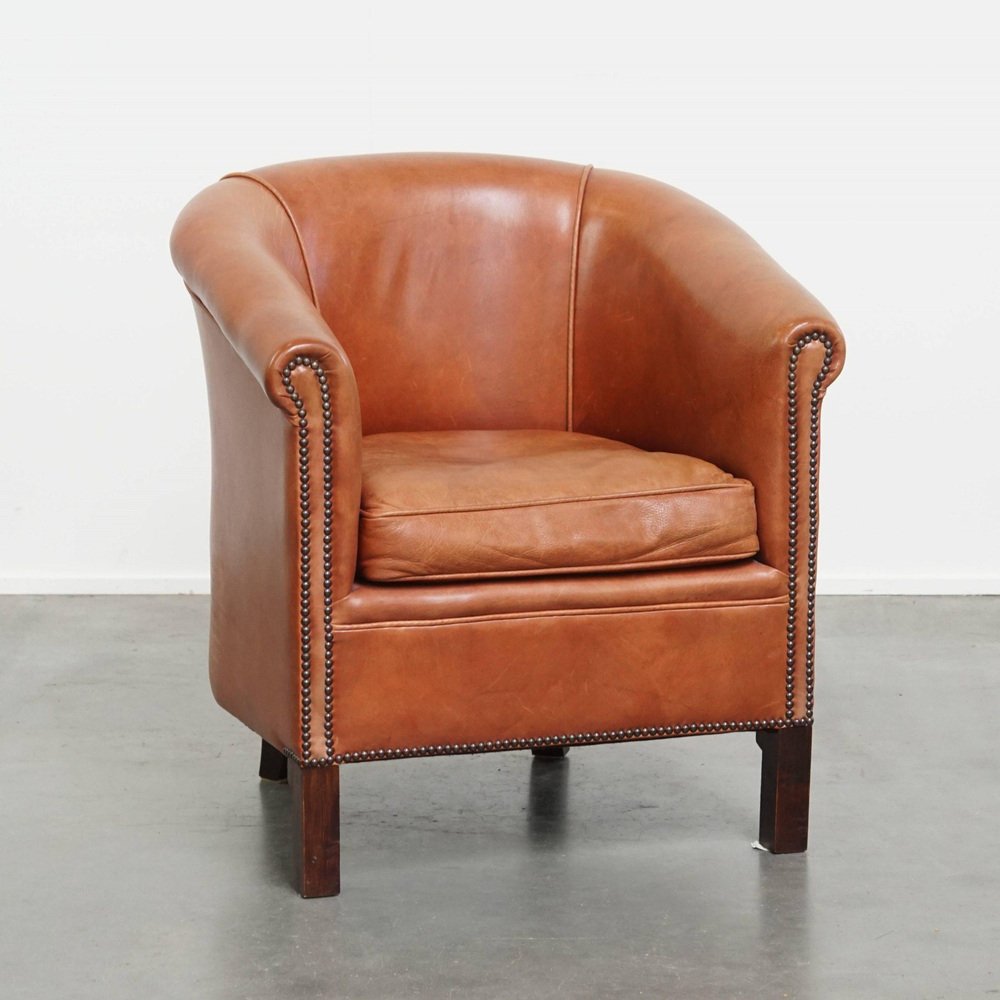 English Style Light Cognac Cowhide Club Chair for sale at Pamono