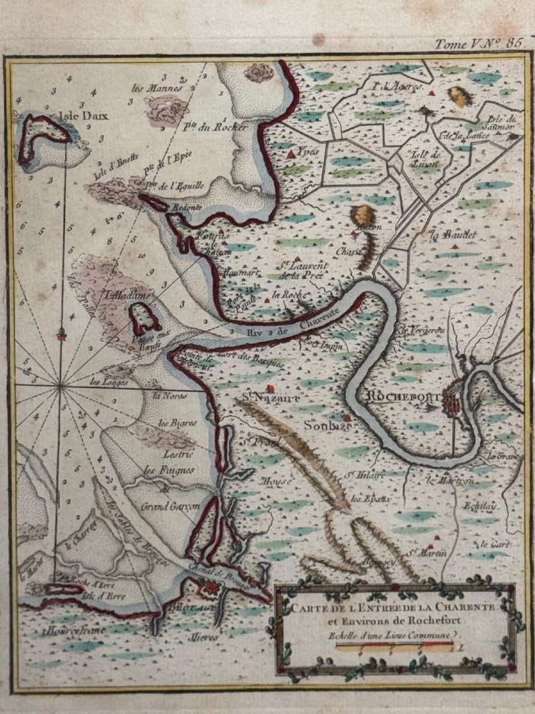 Color Engraving of Map of the Entrance to the Charente, 18th Century ...