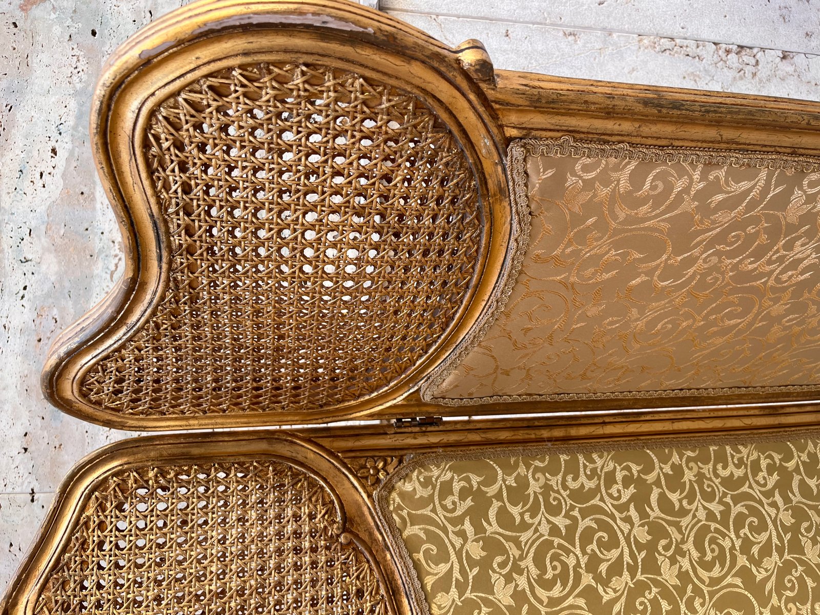 French Three-Panel Screen Woven Straw, Gold Decoration and Baroque ...