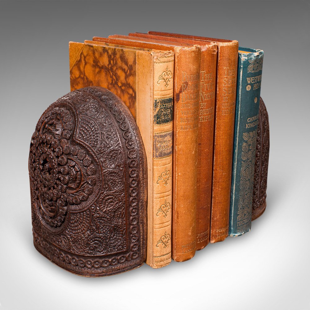 Antique Ornate Bookends in Anglo-Indian Beech, 1900, Set of 2 for sale ...