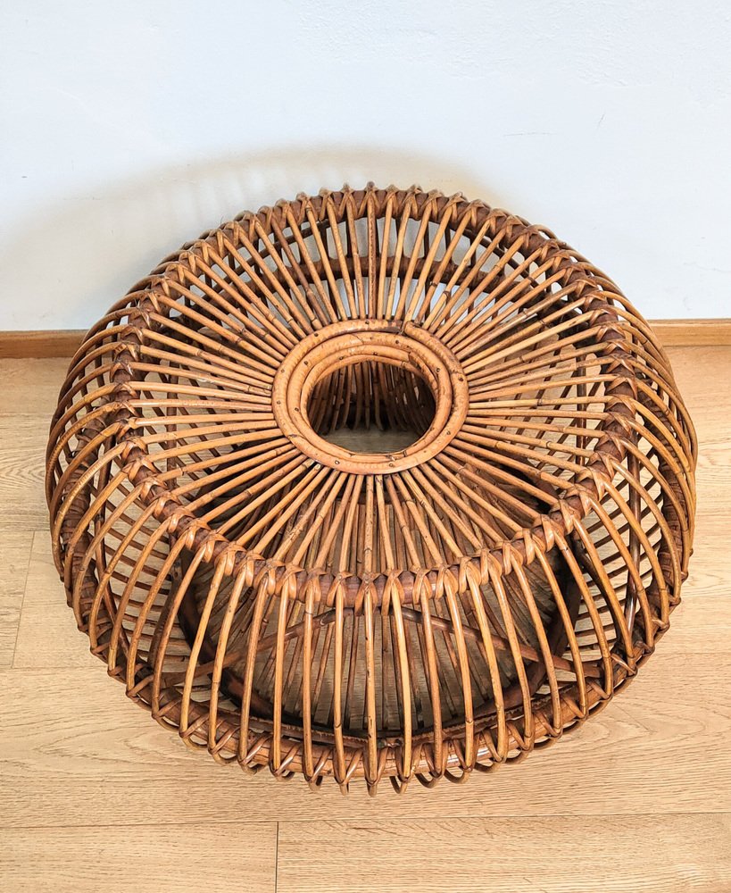 Round Rattan Pouf, 1960s for sale at Pamono
