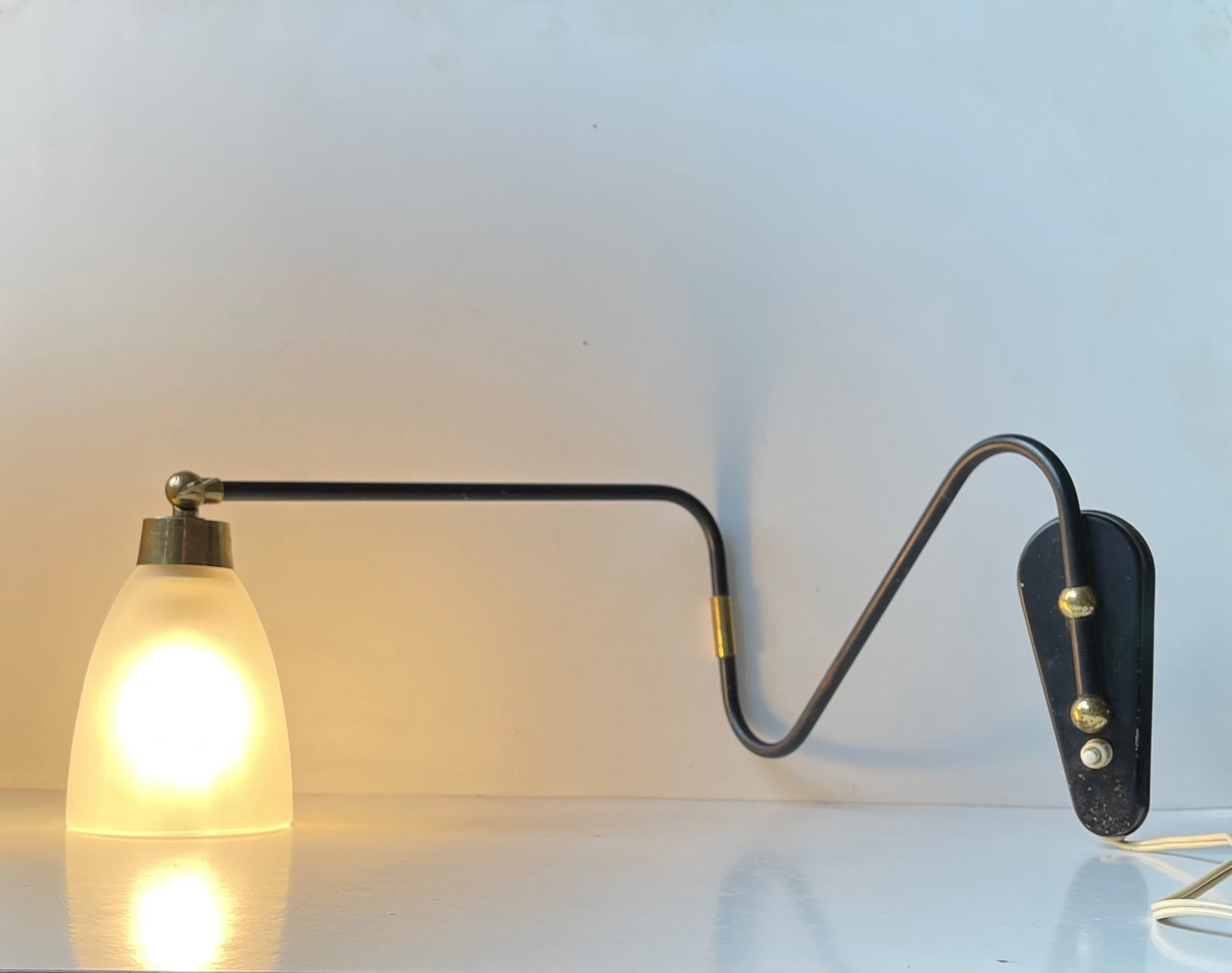 Danish Modern Brass Wall Light with Glass Shade by Laoni, 1960s for ...