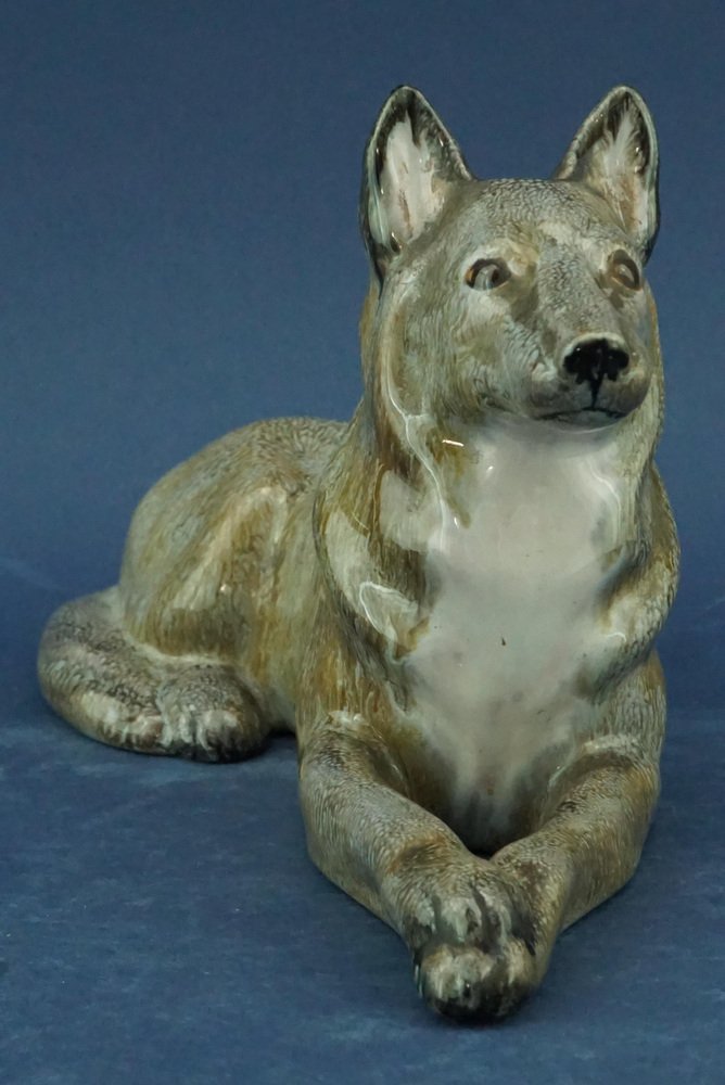 Art Deco Ceramic Sculpture Depicting a Wolf Dog from Liezen, Austria ...