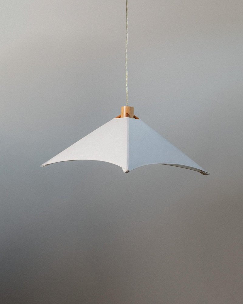 Vintage Pyramid-Shaped Ceiling Lamp in Wood with Linen Shade from Domus ...