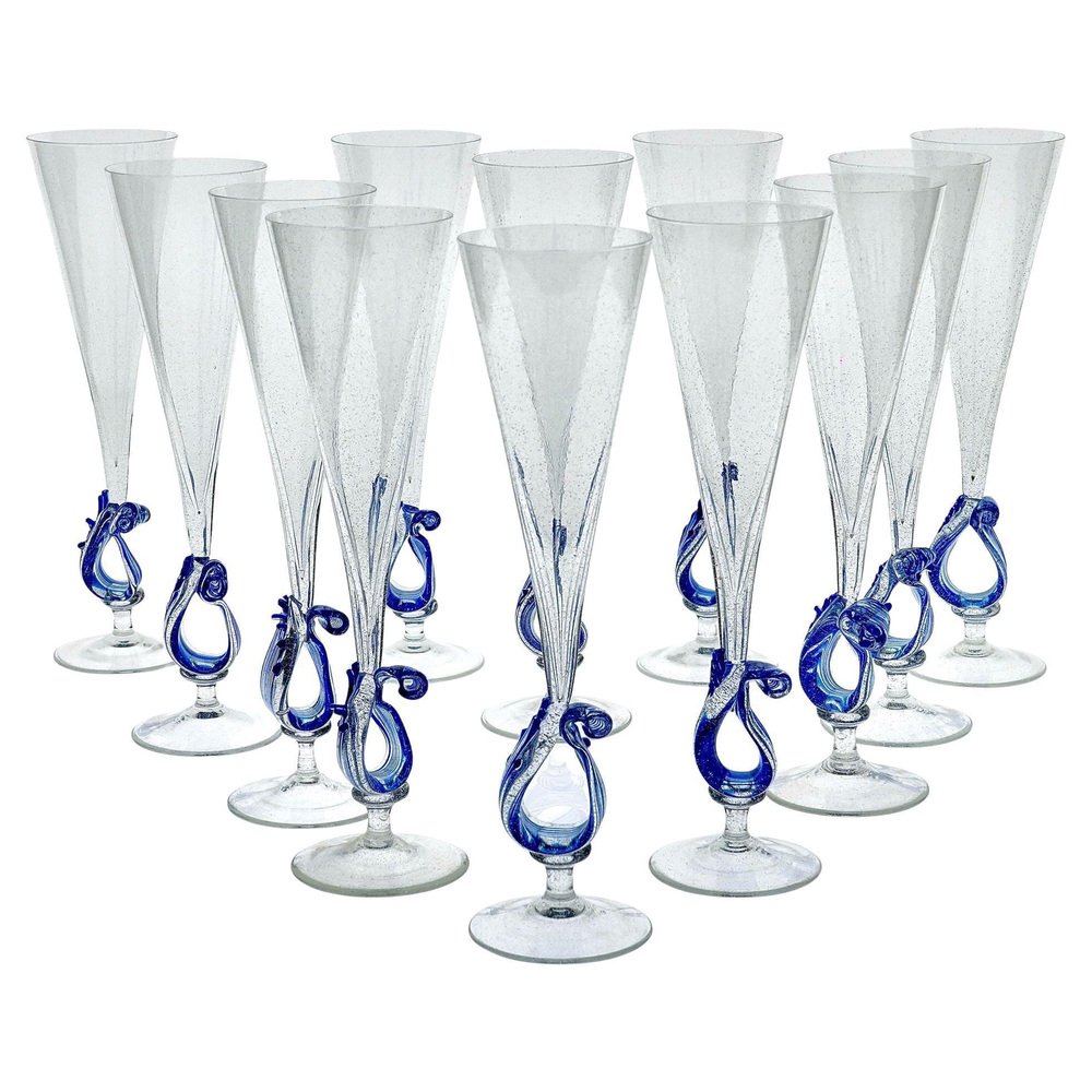 Sculptural Wave Murano Glass Flutes attributed to Cenedese, 1980s, Set ...