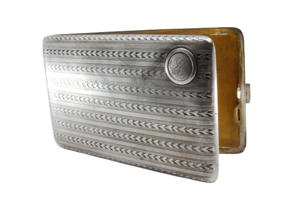 Silver Cigarette Case with Herringbone Bands for sale at Pamono