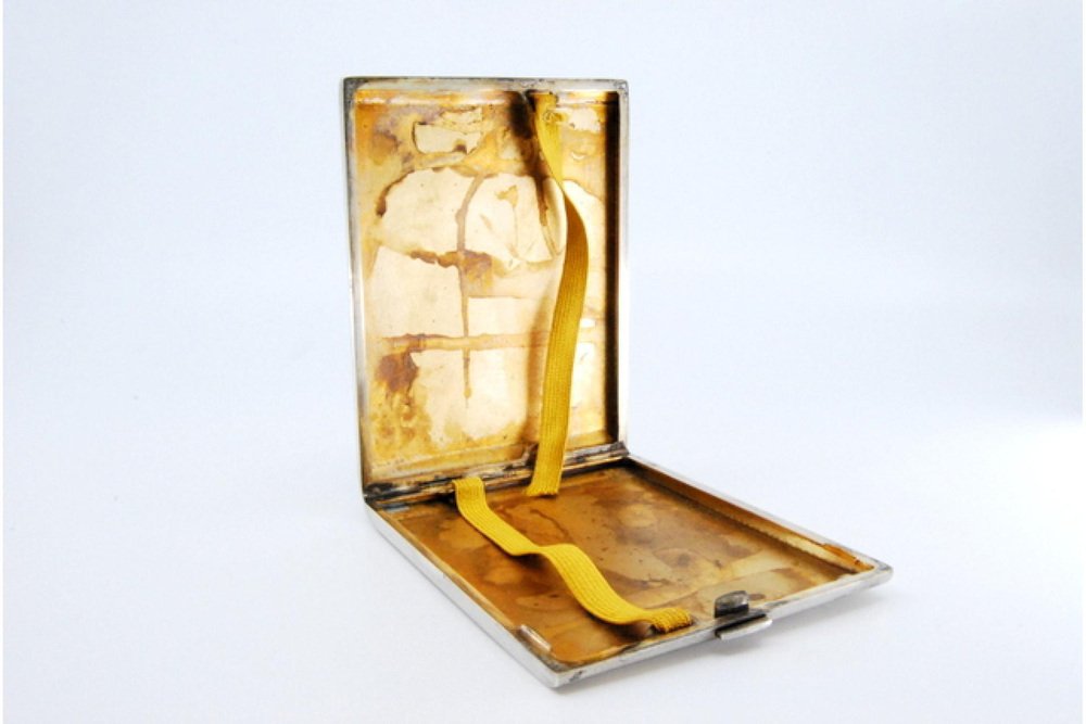 Plain Silver Cigarette Case with Gold Interior and Hinged Lid for sale ...