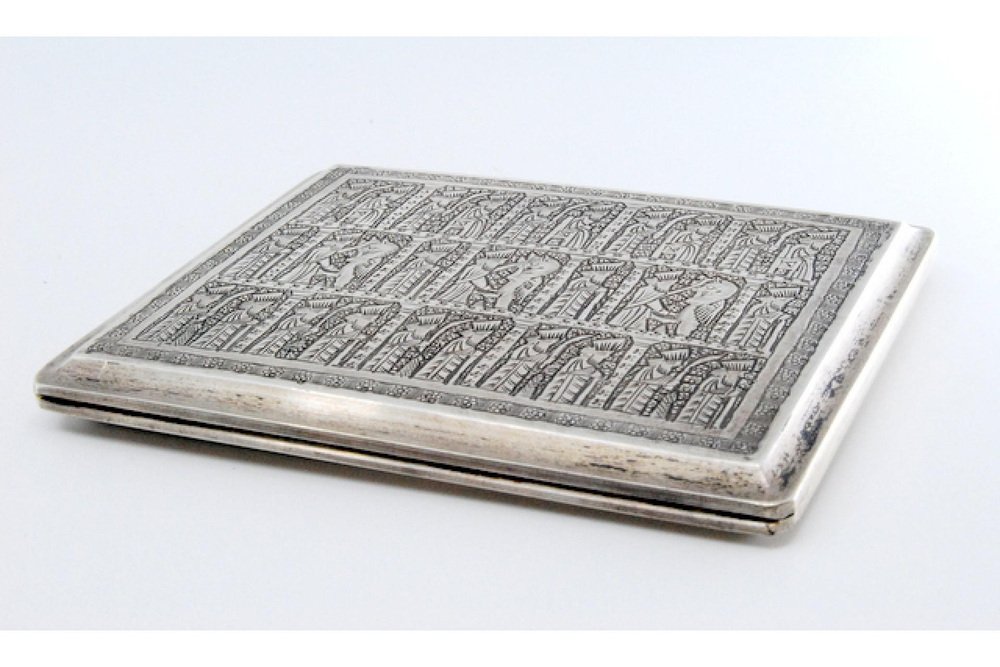 Silver Cigarette Case with Middle Eastern Reliefs and Hinged Lid for ...