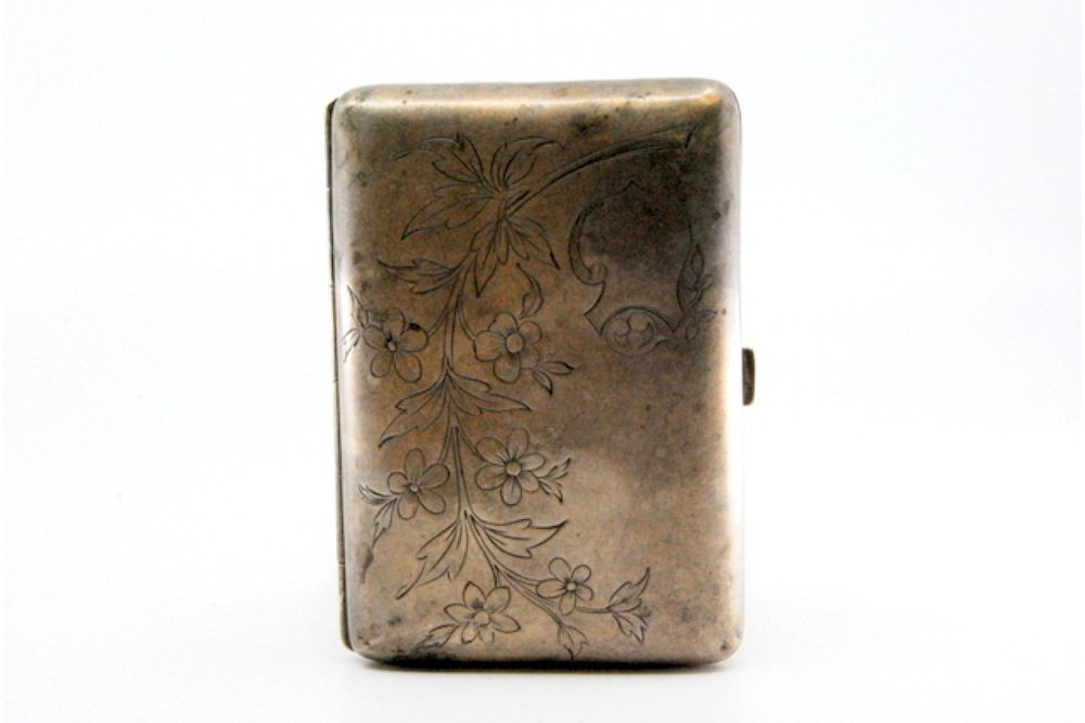 Silver Cigarette Case with Engraved Branches and Hinged Lid for sale at ...