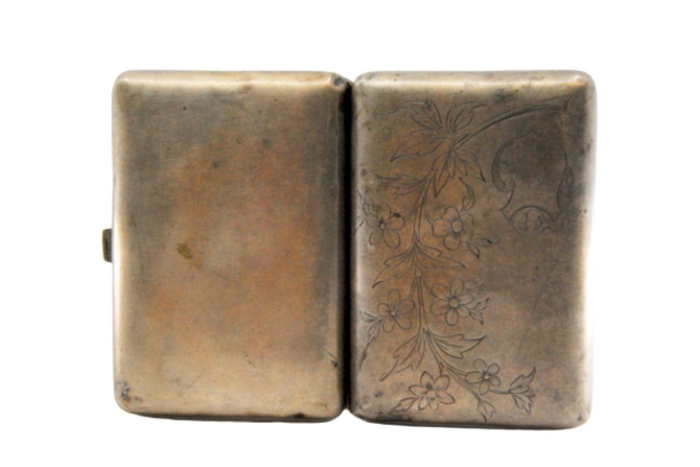 Silver Cigarette Case with Engraved Branches and Hinged Lid for sale at ...