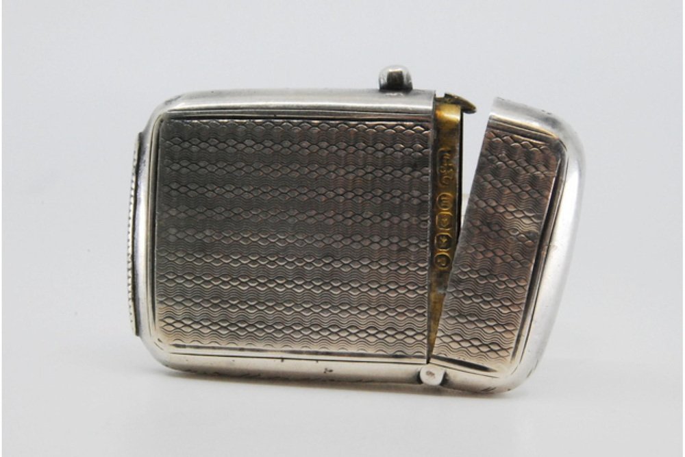Guilloche Silver Matchbox with Monogram Card and Hinged Lid for sale at ...