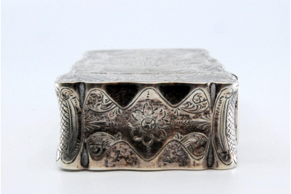 Guilloche Silver Cardboard Box with Engraved City Motifs and Wavy ...