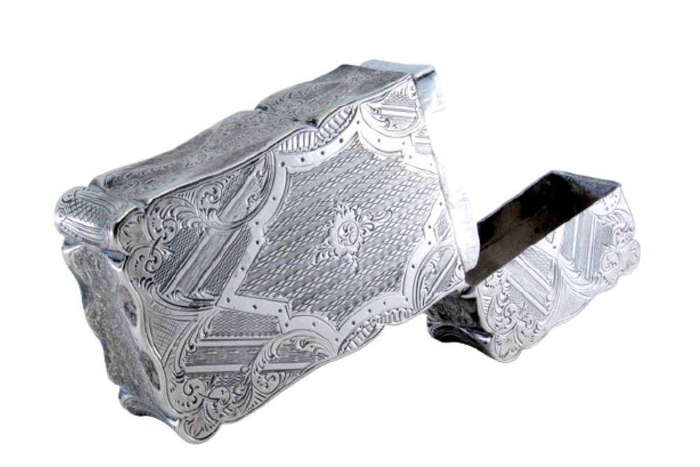 Guilloche Silver Cardboard Box with Engraved City Motifs and Wavy ...