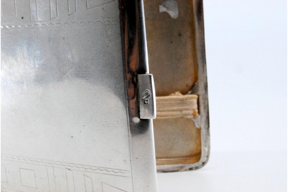Plain Silver Cigarette Case with Cigarette Holder Inside and Hinged Lid ...